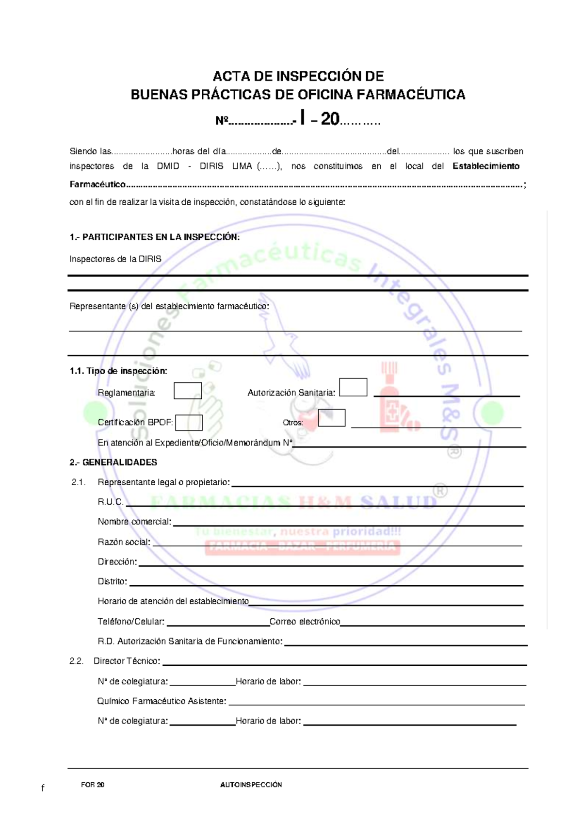 ACTA DE INSPECCIÓN DE BUENAS PRÁCTICAS DE OFICINA FARMACÉUTICA - FOR 20 ...