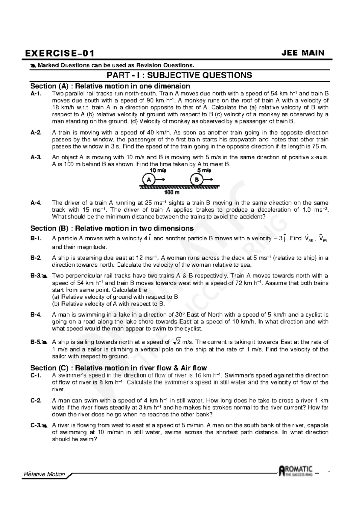 JEE MAIN Revision Questions on Relative Motion: Marked Questions - Studocu