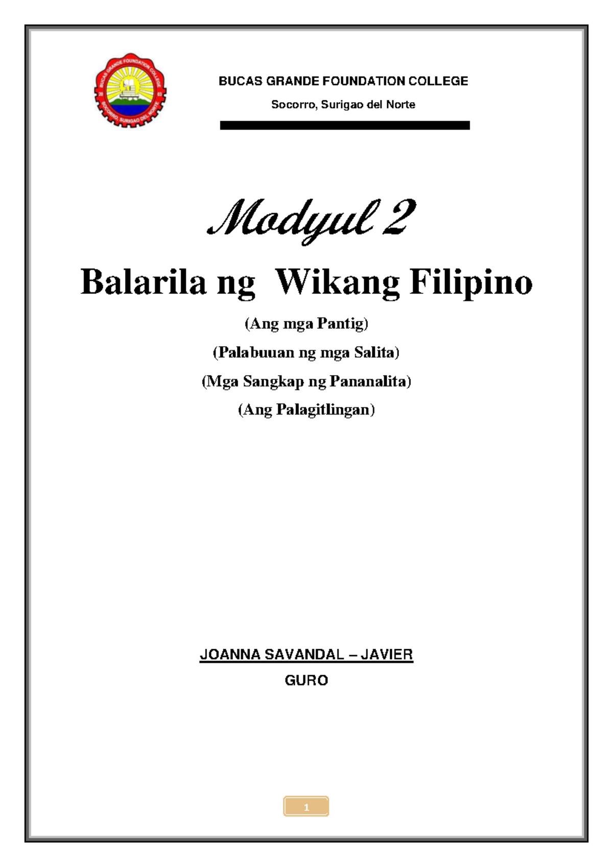 Modyul 2-Balarila ng Wikang Filipino - BUCAS GRANDE FOUNDATION COLLEGE ...