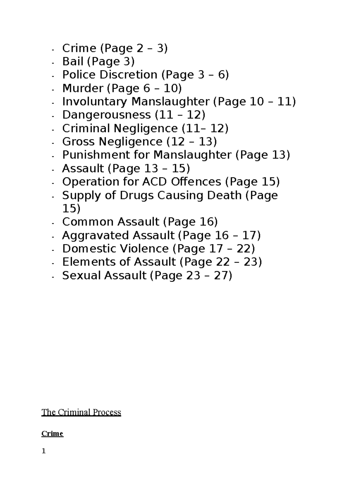 Criminal Law and Procedure A - Comprehensive Notes on Key Offences ...