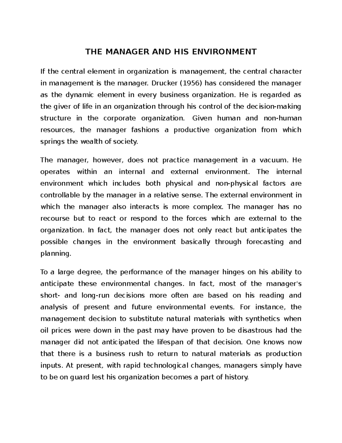 Managerial Roles and Environmental Interaction in Modern Organizations ...