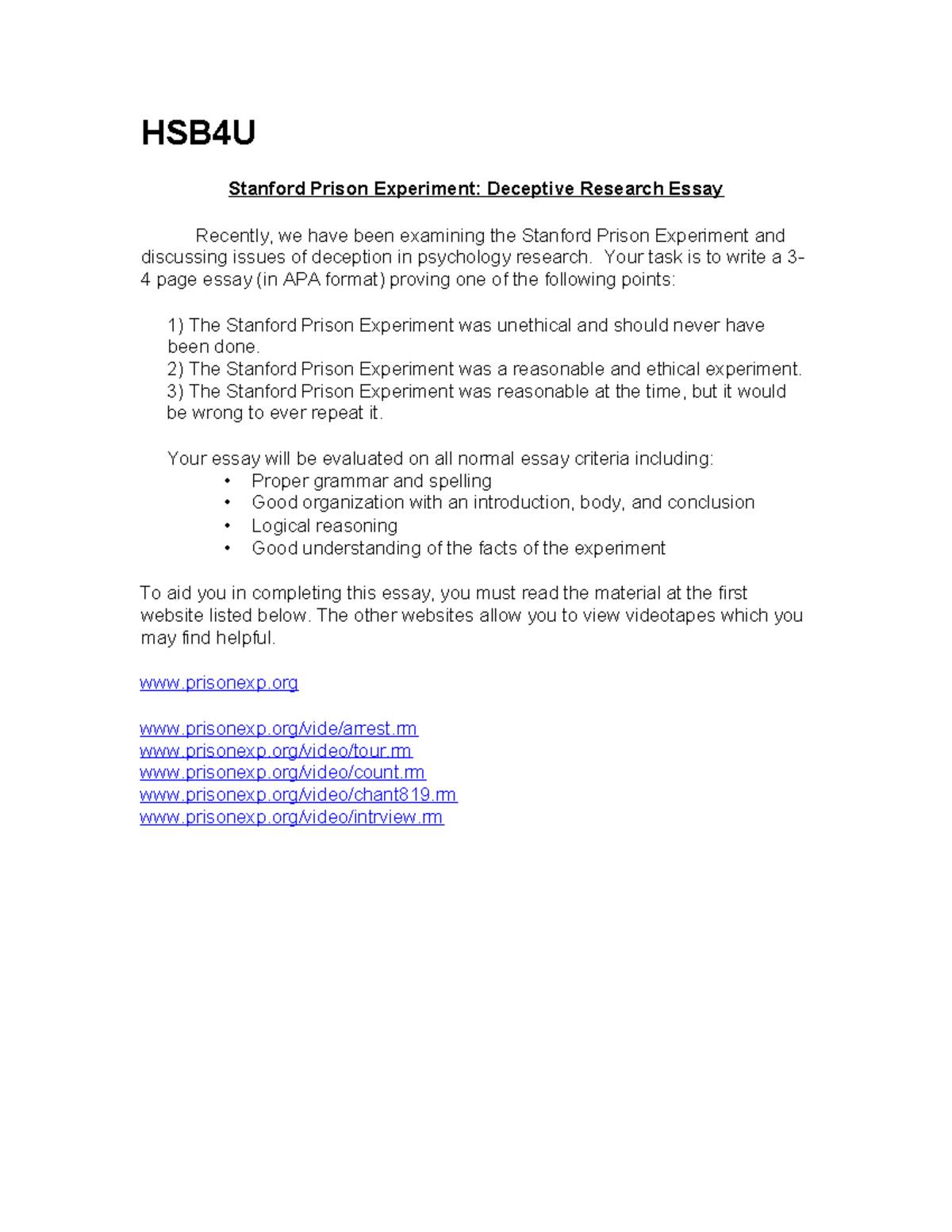 HSB4U Essay Notes: Analyzing the Ethics of the Stanford Prison ...