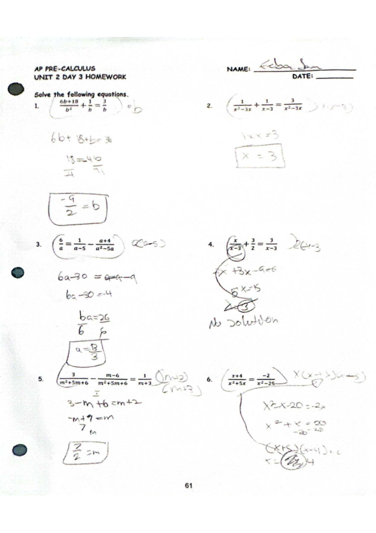 AP Math: Unit 2 Day 3 Homework Solutions - Studocu