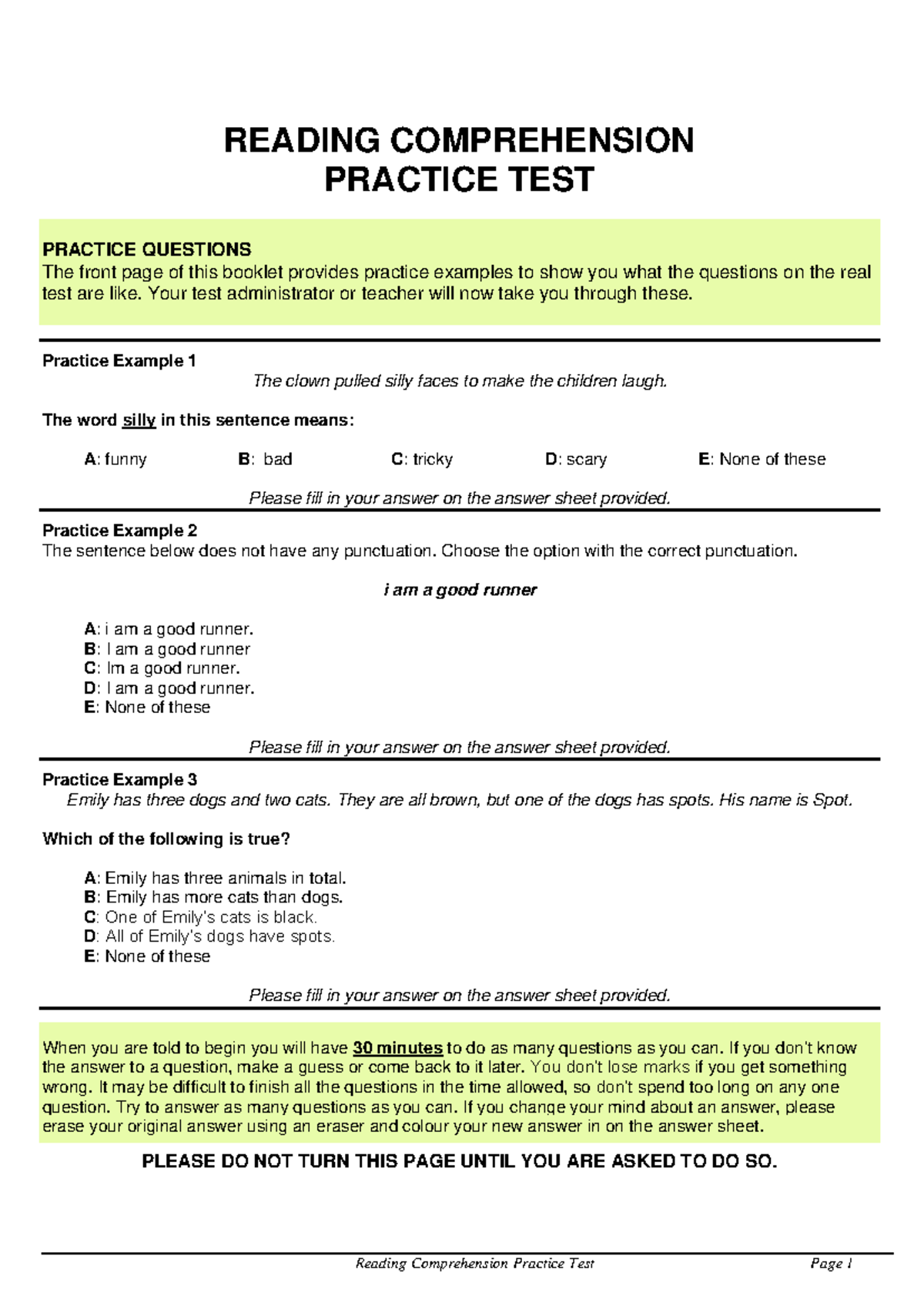 Reading Comprehension Practice Test: Sample Questions & Answers - Studocu