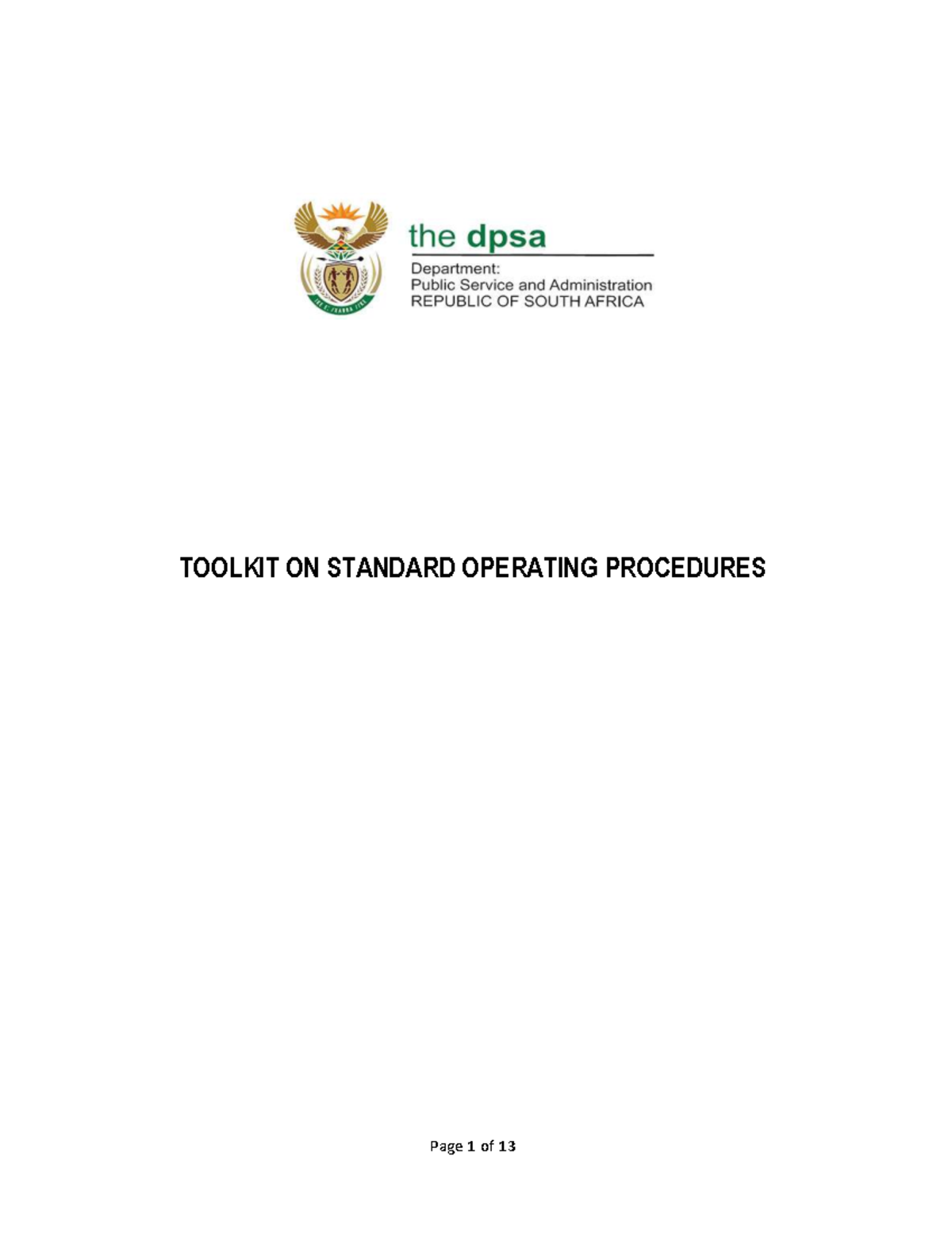 Toolkit for Developing Standard Operating Procedures (SOPs) - Studocu