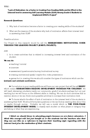 Survey questionnaire action research 1234 - STIMULATING GRADE 6 ...