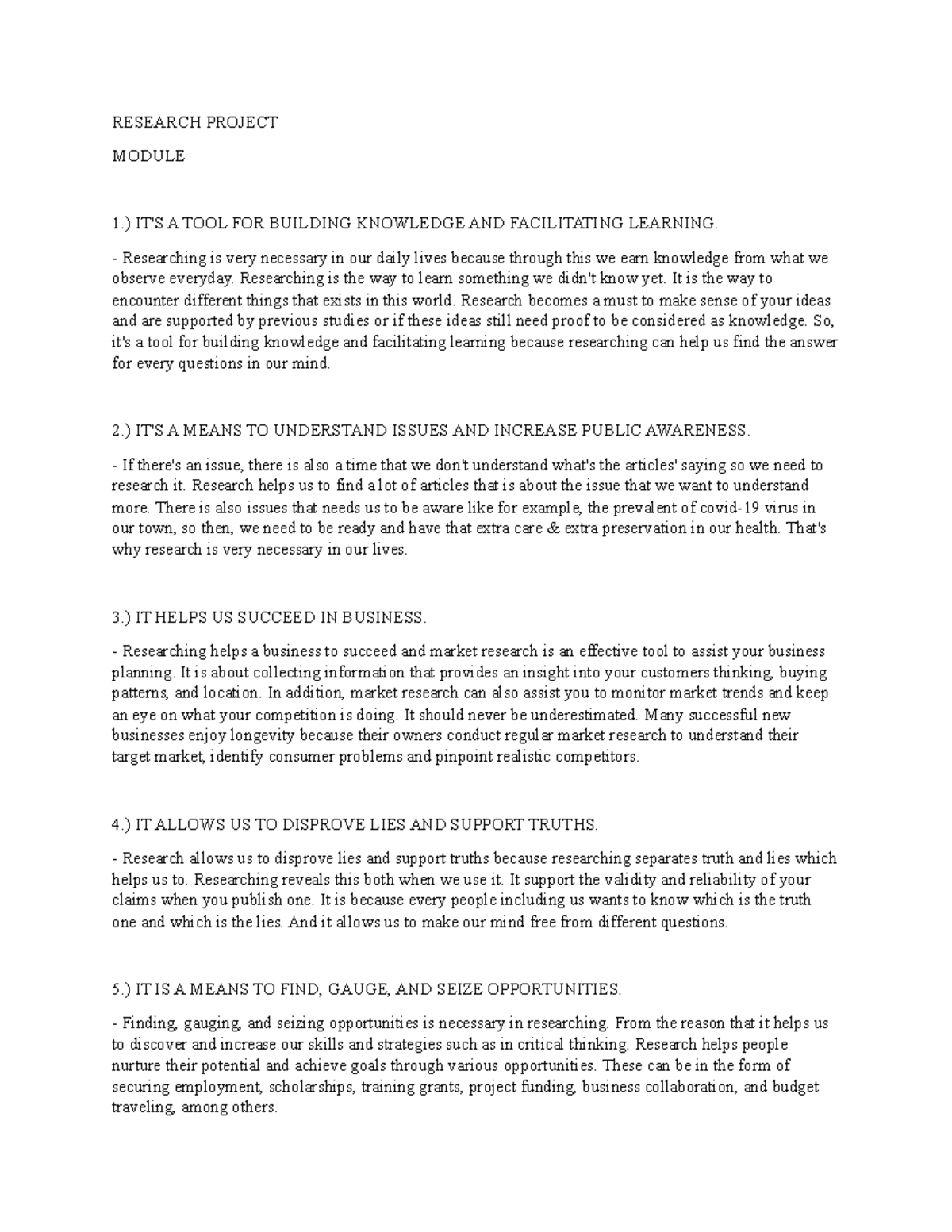 Research Project - RESEARCH PROJECT MODULE 1.) IT'S A TOOL FOR BUILDING ...