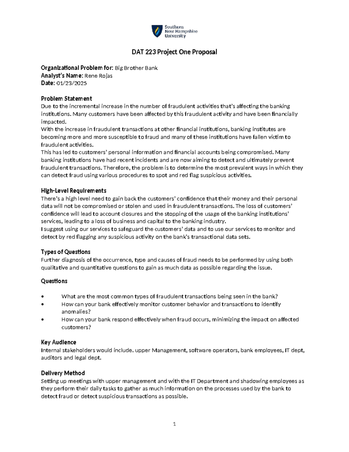 DAT 223 Project One Proposal Rene Rojas - DAT 223 Project One Proposal ...