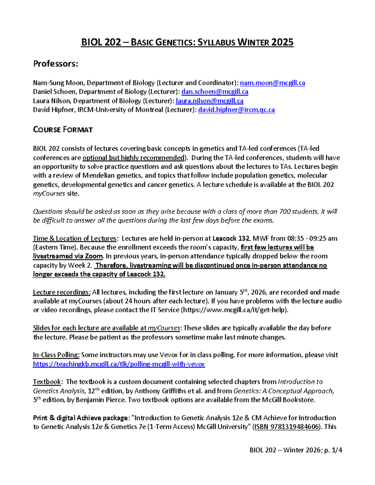 BIOL 202 BASIC GENETICS: SYLLABUS WINTER 2026 - Studocu