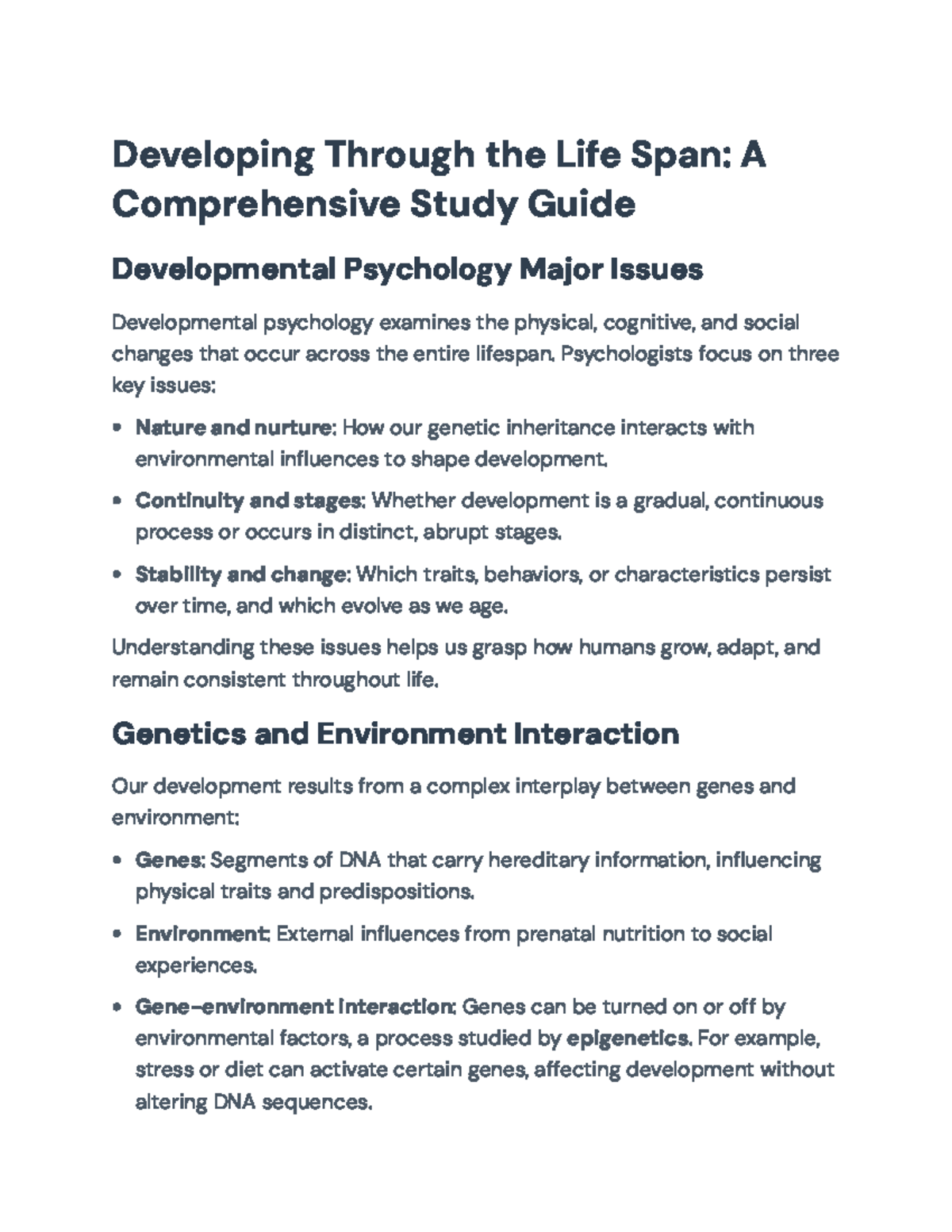 Developing Through the Life Span: PSY 101 Comprehensive Study Guide ...