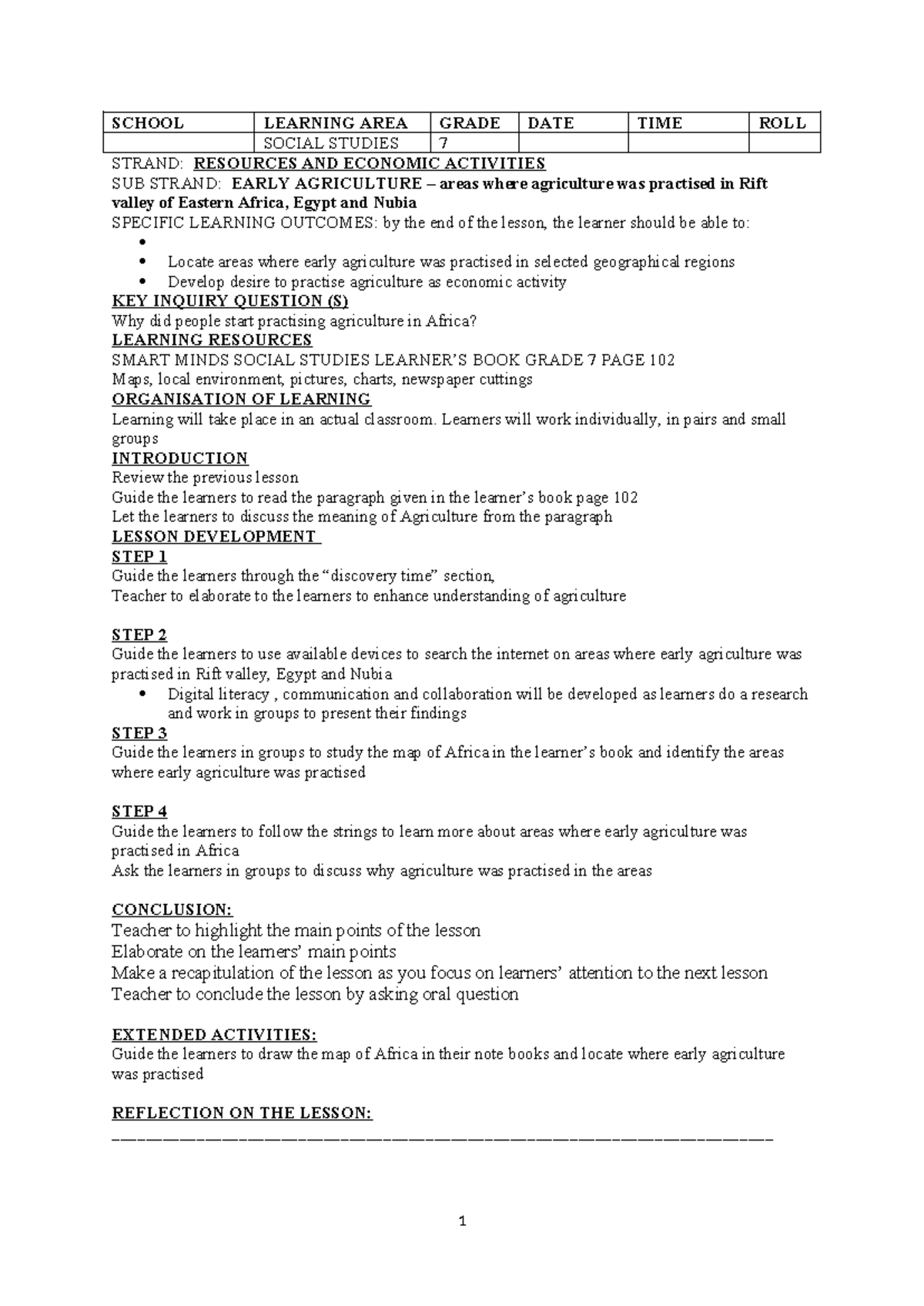 Grade 7 Social Studies Term 2 Lesson Plans: Resources, Agriculture ...