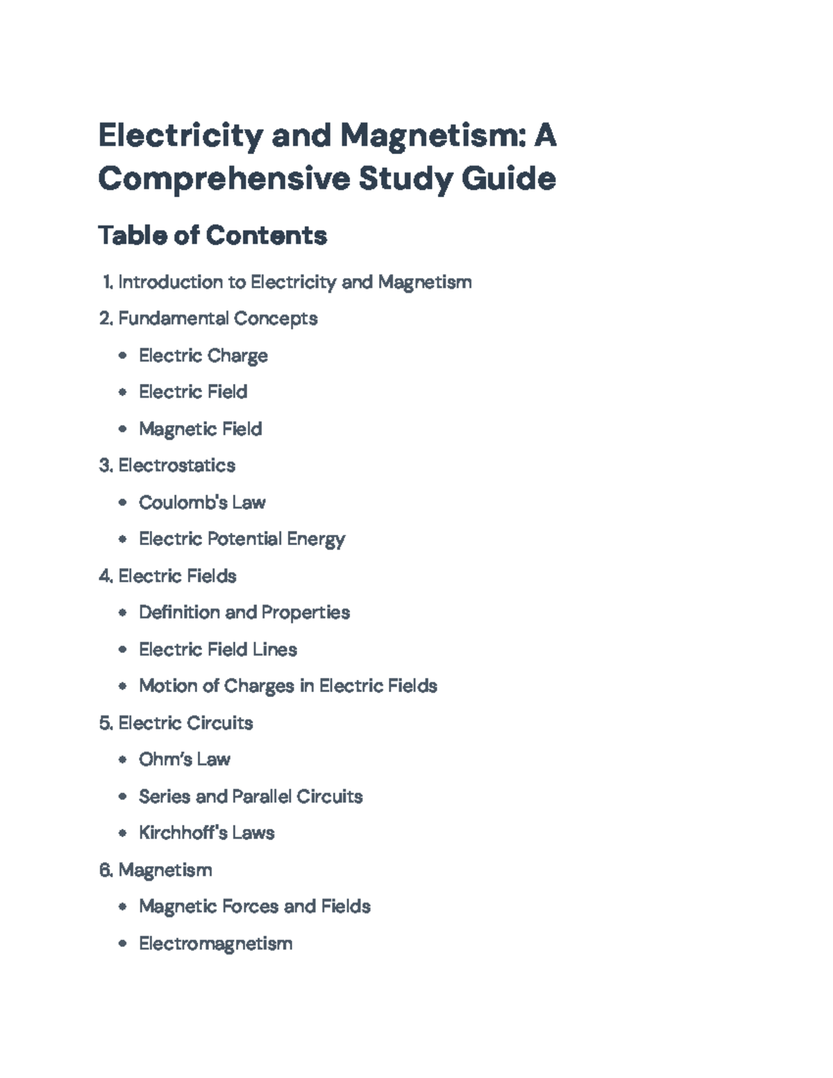 Electricity and Magnetism: Comprehensive Study Guide (Final Exam ...
