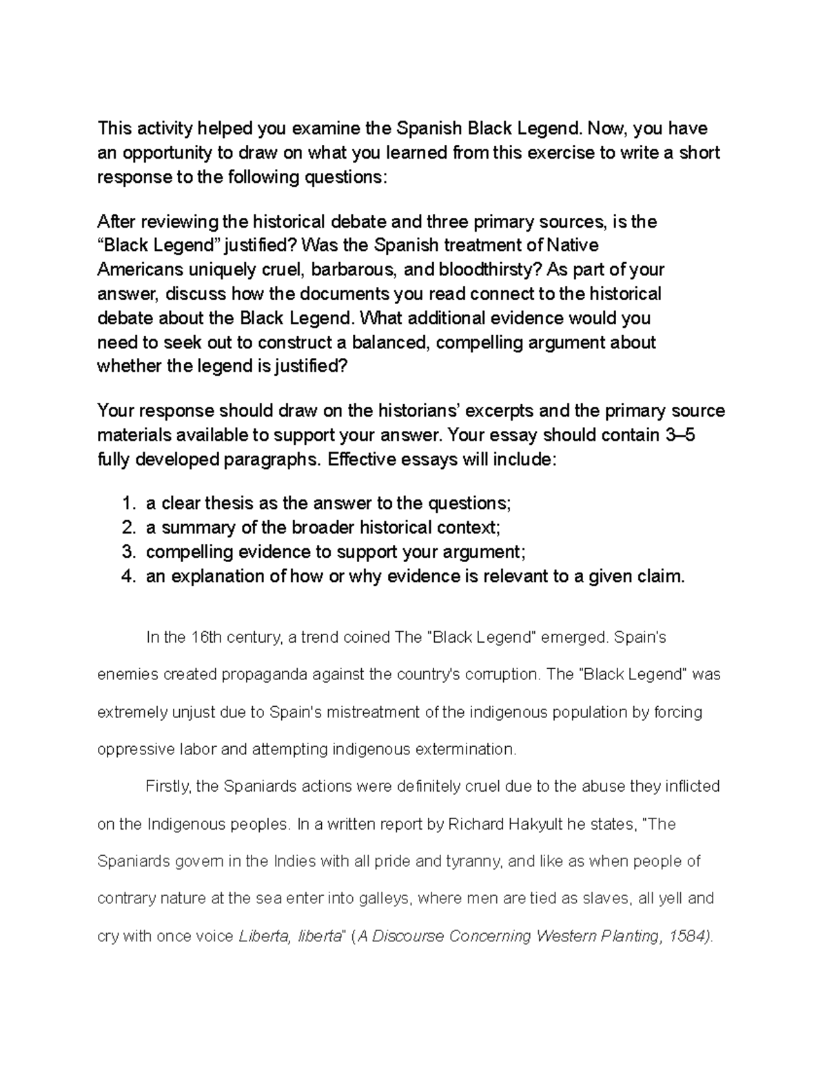 History Notes on the Spanish Black Legend Debate (HIST 101) - Studocu