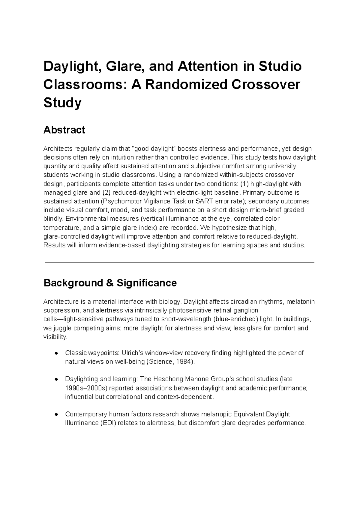 Daylight and Glare Effects on Attention in Studio Classrooms: A ...