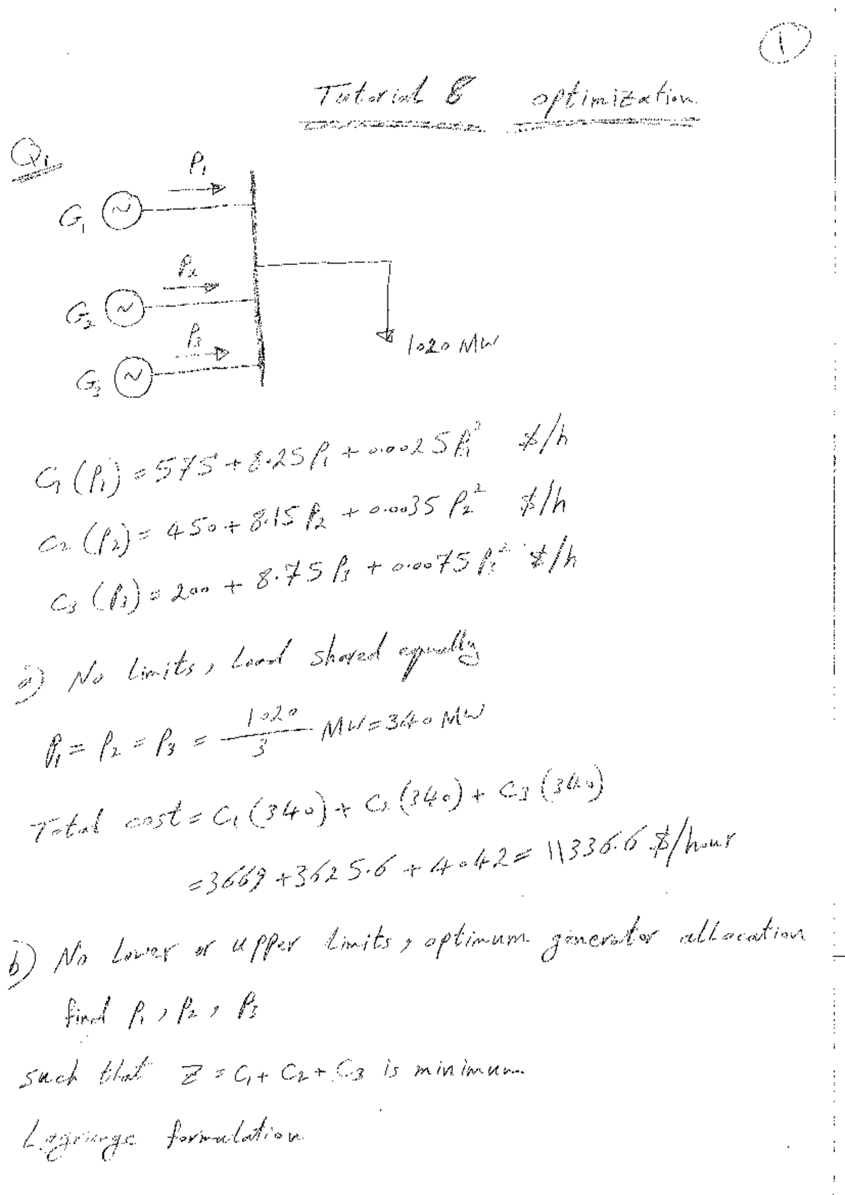 Advanced Power Systems-Tutorial-8-Solutions - 1 Tutorial 8 optimization ...