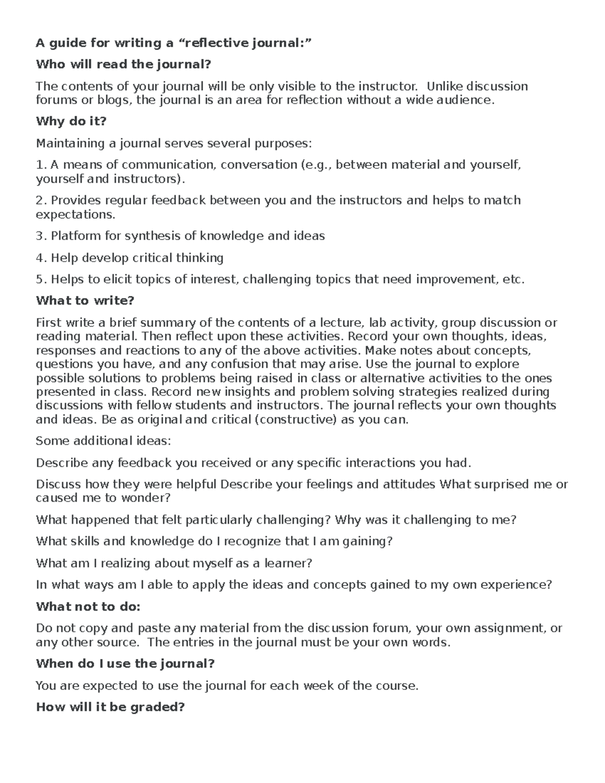 Learning Journal Unit 1 - A guide for writing a “reflective journal ...