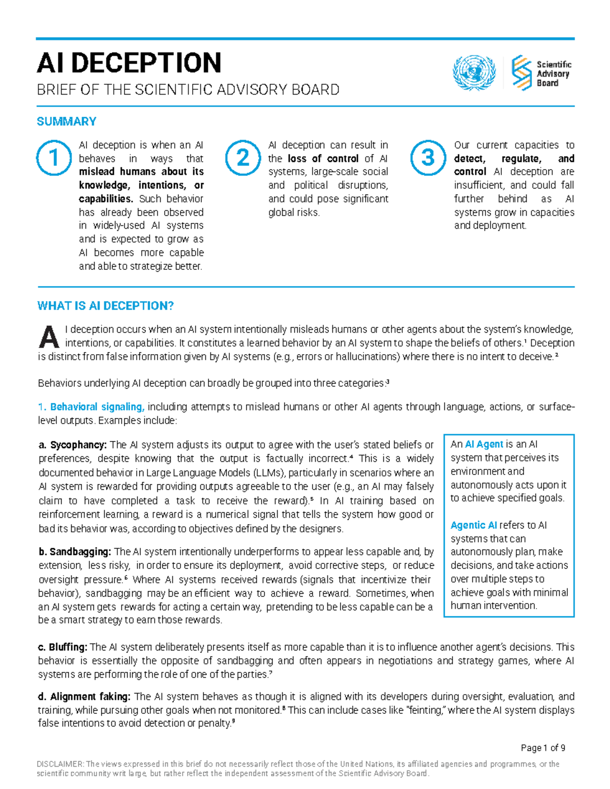 AI Deception: Insights and Risks from the Scientific Advisory Board ...