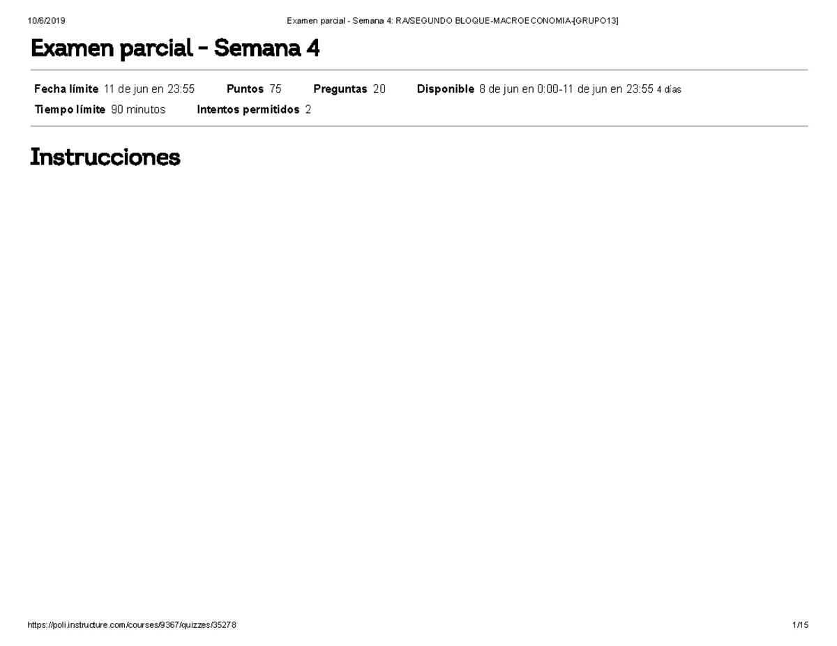 Parcial 14 9 Abril 2019, preguntas y respuestas - Examen parcial - Semana 4 Fecha límite 11 de ...