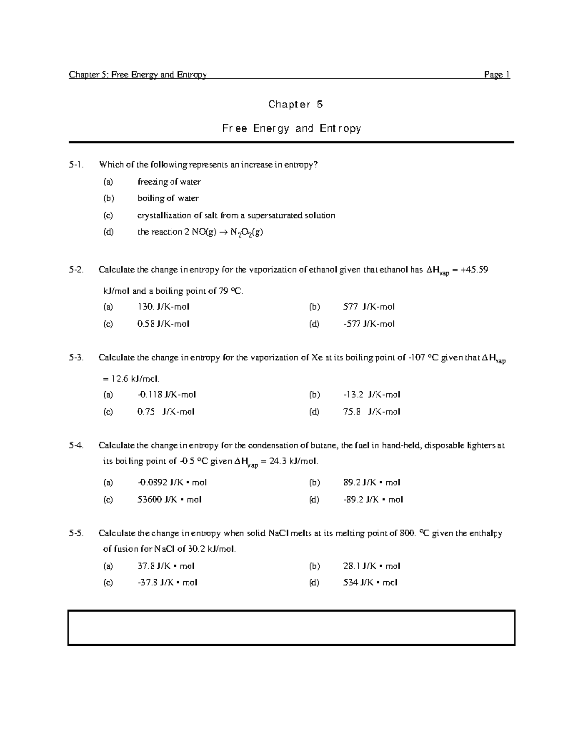 Chapter 5: Entropy and Gibbs Free Energy Analysis - Studocu