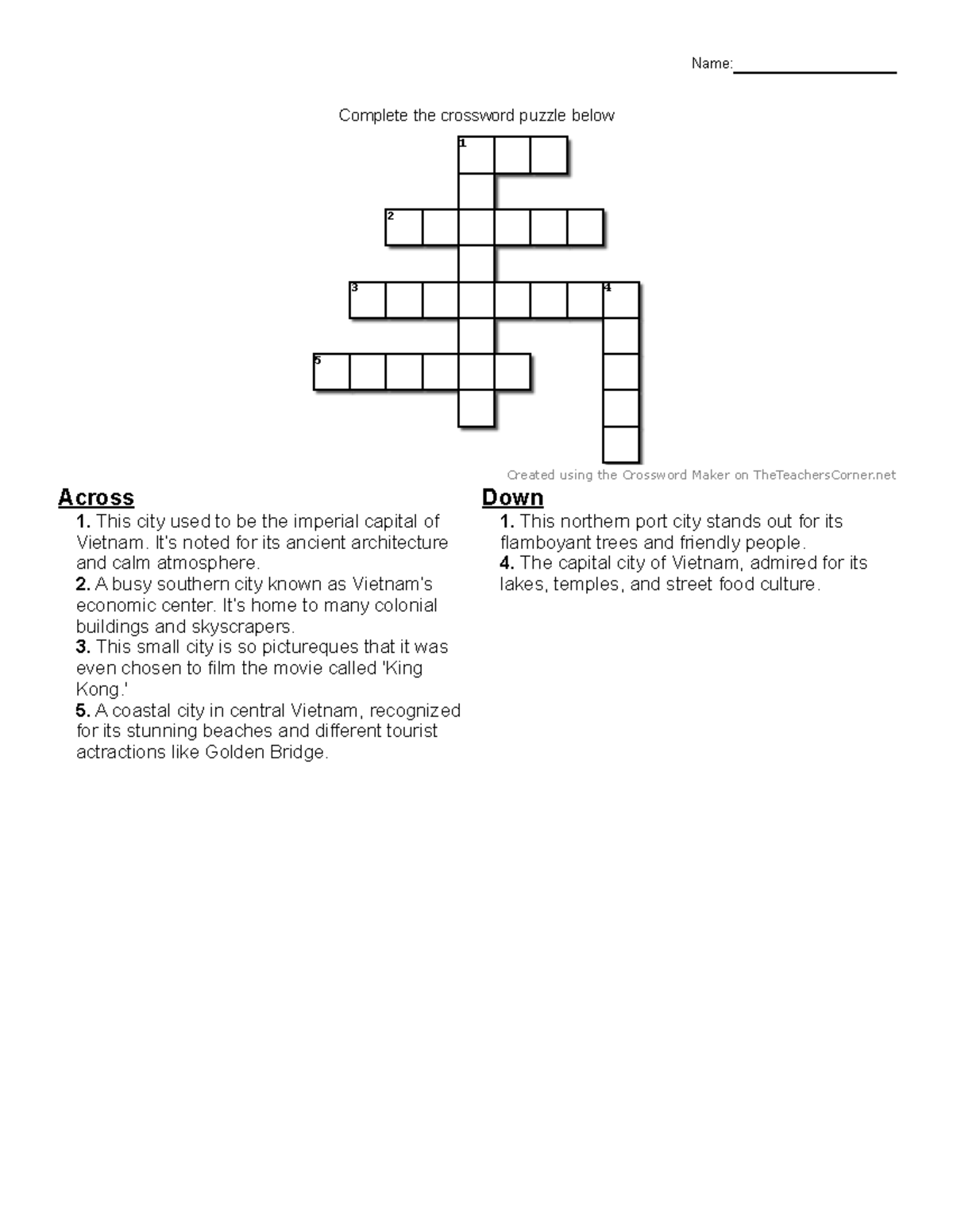 Vietnamese Cities Crossword Puzzle - Studocu