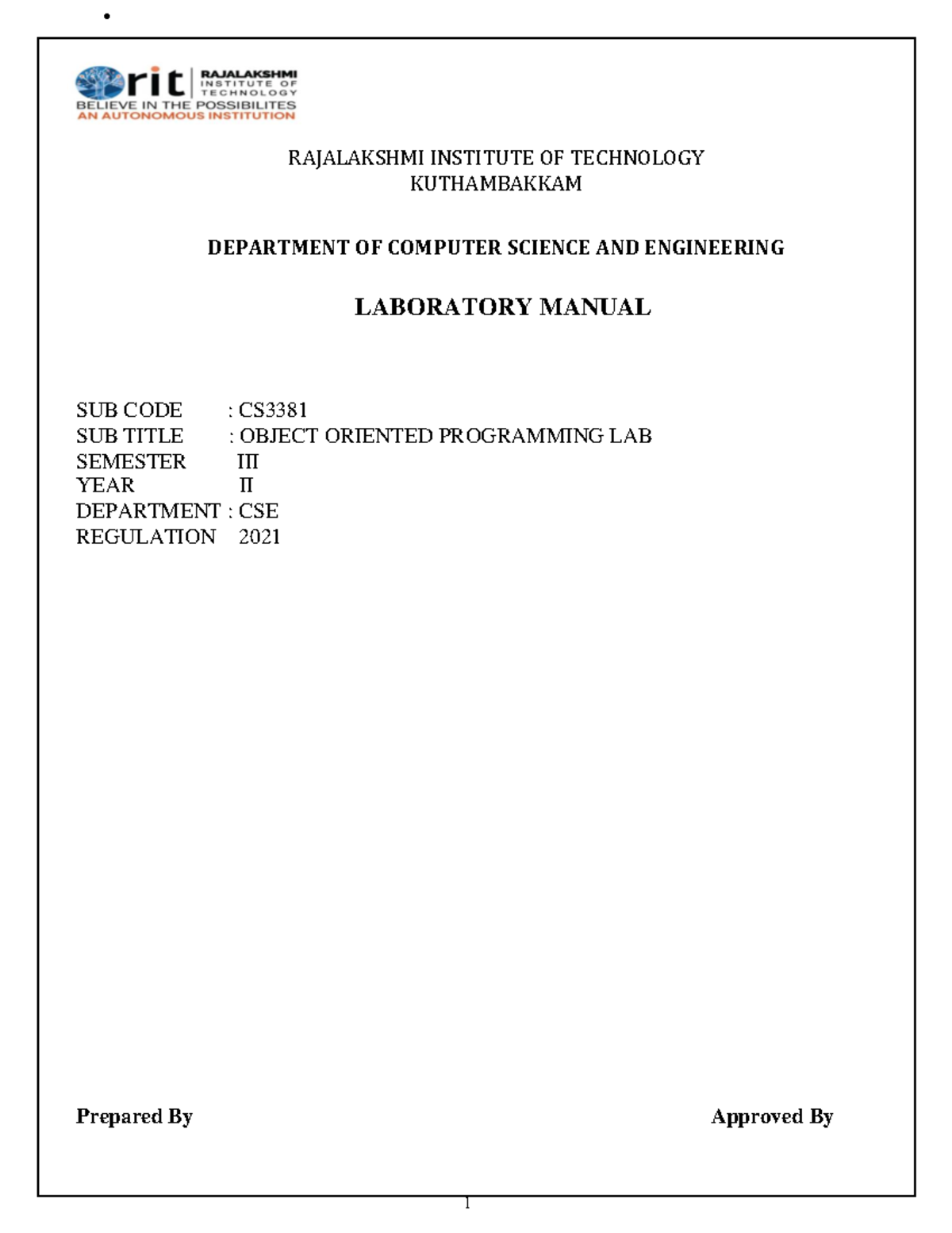 CS3381 OOPS LAB Manual-II: Java Applications & Data Structures - Studocu