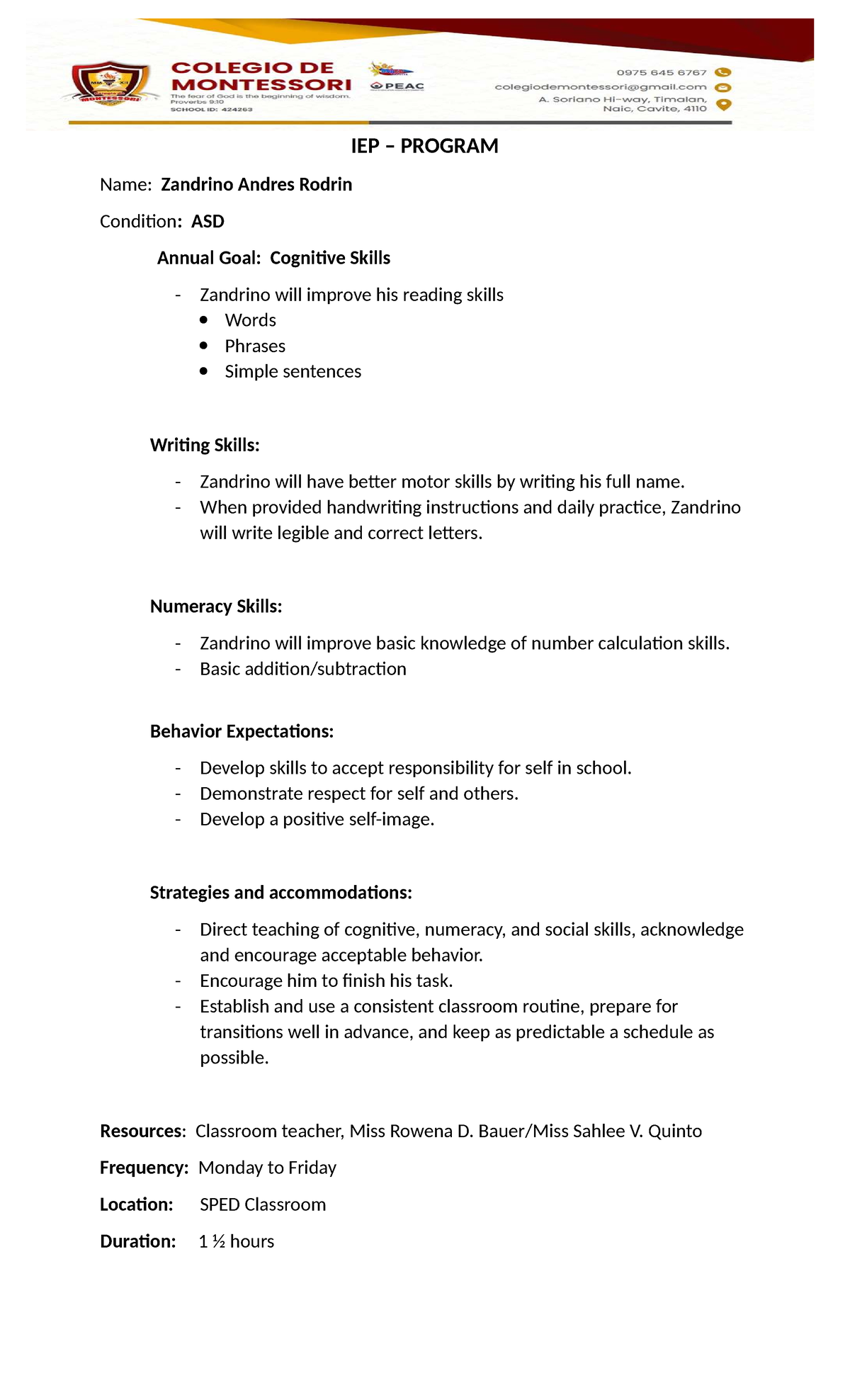 IEP Program Overview for SPED Students: Goals & Strategies - Studocu