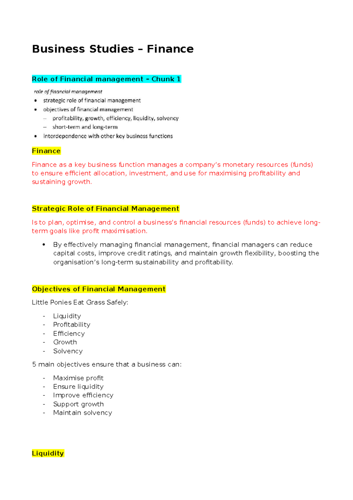 Business Studies - Finance: Key Concepts and Management Strategies ...