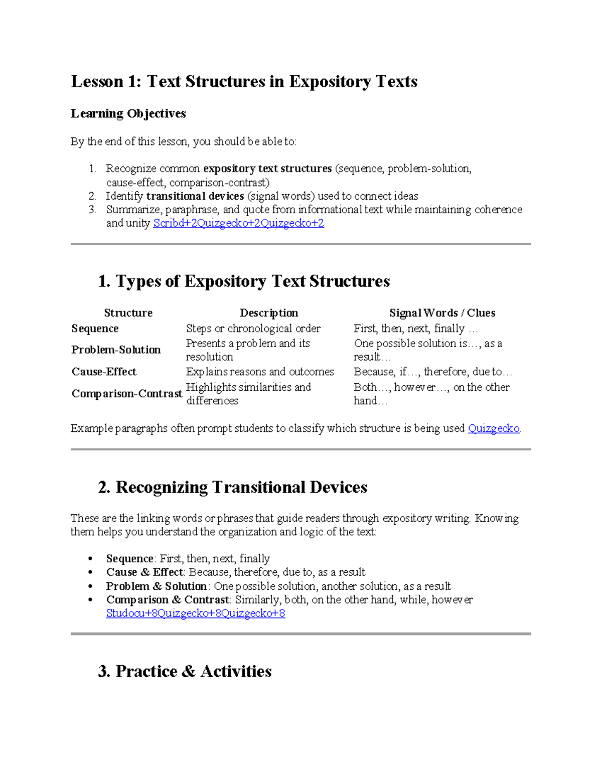 English 7 Q3 Lesson 1: Expository Text Structures & Objectives - Studocu