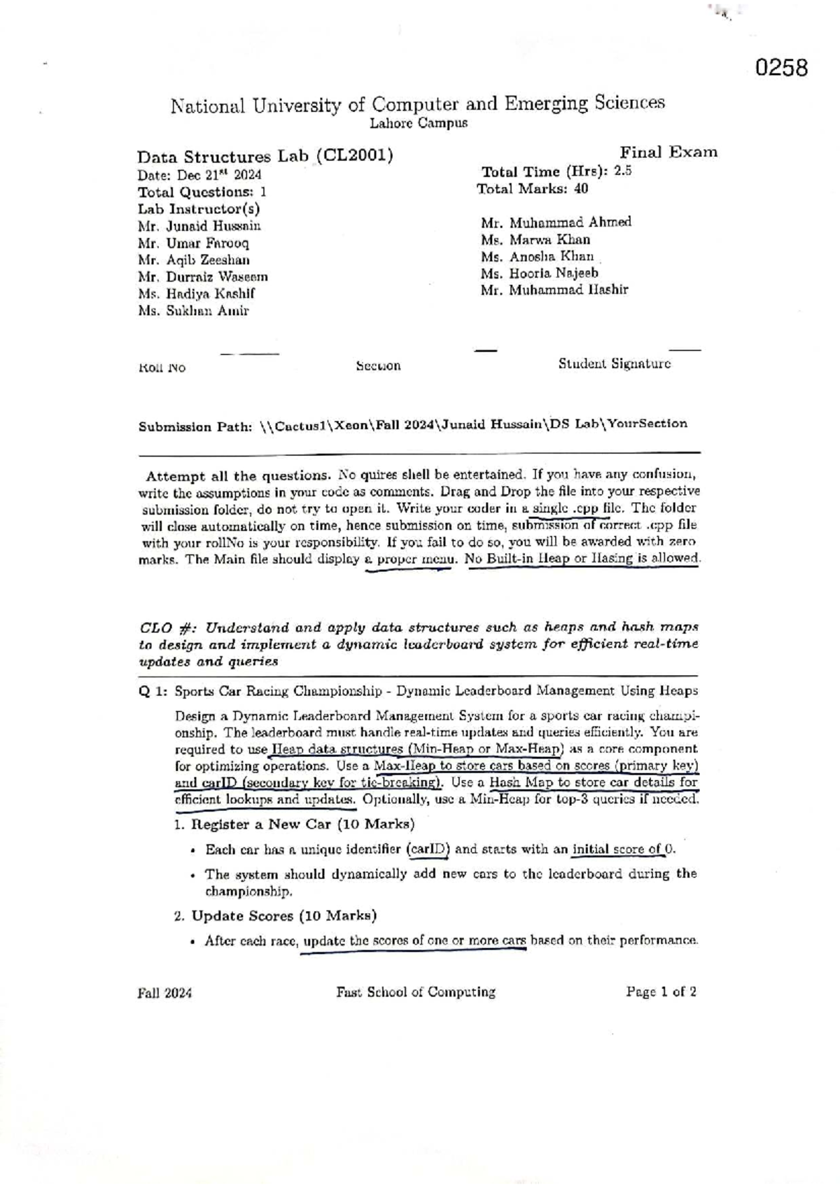 DS Lab (CL2001) Final Exam Guide - Fall 2024 - Studocu