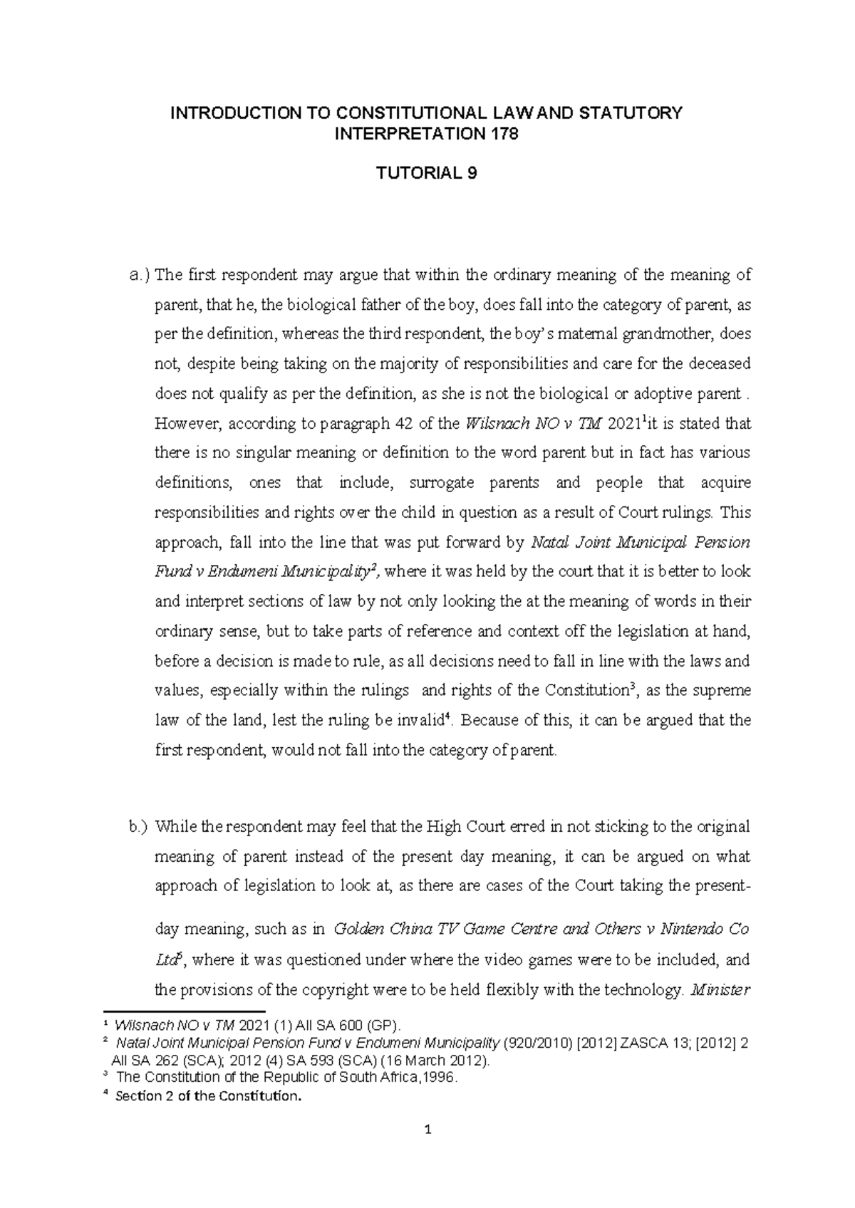 Constitutional Law & Statutory Interpretation 178: Tutorial 9 Analysis ...