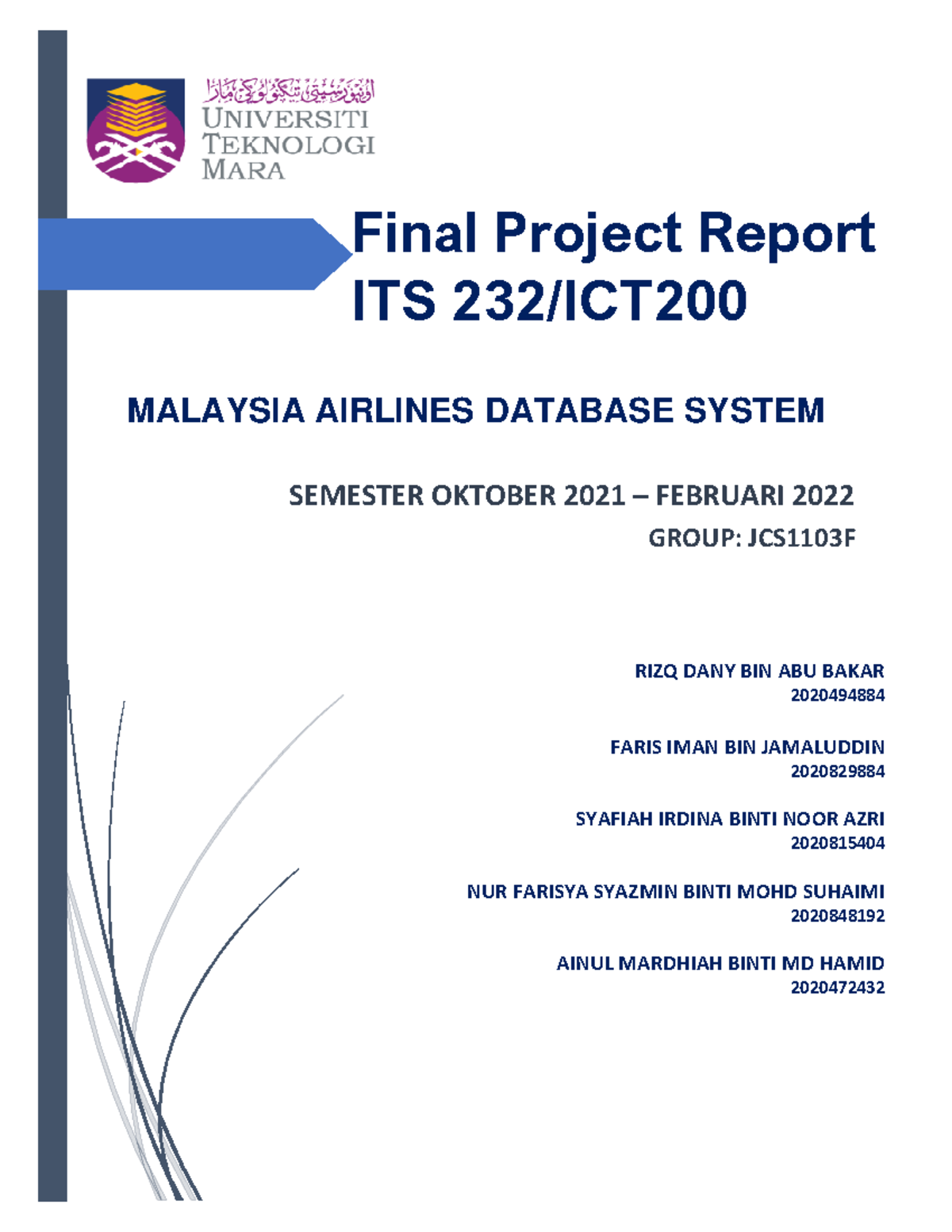 Airline System (ICT200 Group Assignment) - MALAYSIA AIRLINES DATABASE ...