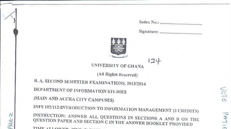 INFS 202: Past Exam Questions for Information Management - Studocu