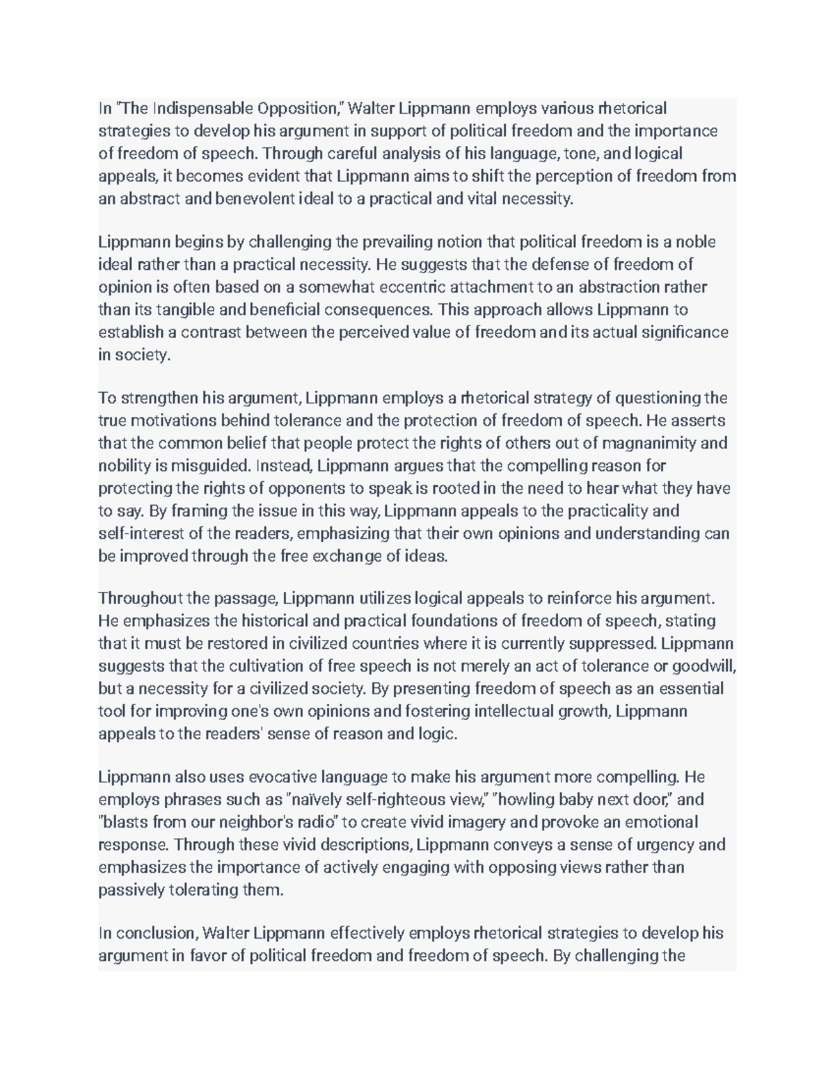 2009 Form B Q2 - Google Docs - In "The Indispensable Opposition," Walter Lippmann employs - Studocu