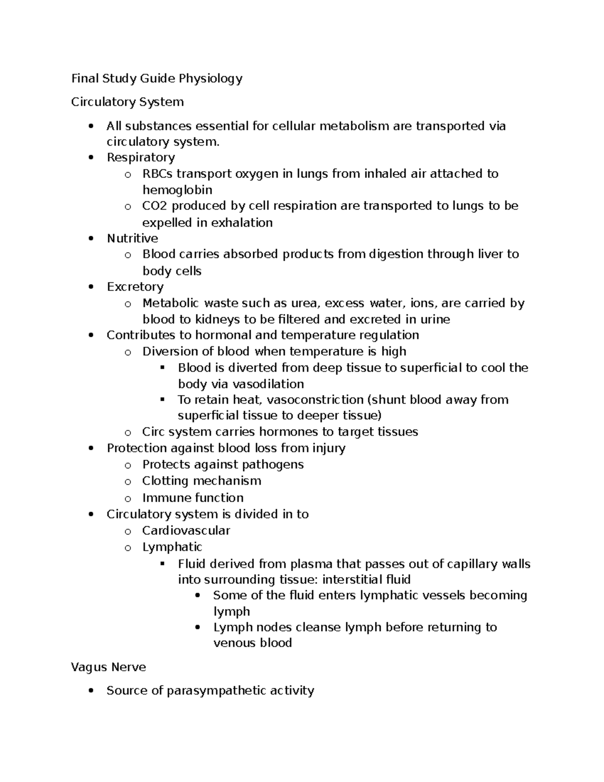 Final Study Guide: Physiology of the Circulatory System - Studocu