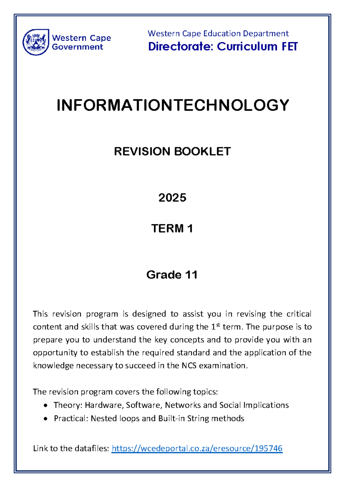 IT Grade 11 Revision Booklet T1 2025: Key Concepts & Skills - Studocu