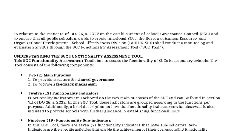 SGC Functionality Assessment Tool 2024-2025: Guidelines & Indicators ...