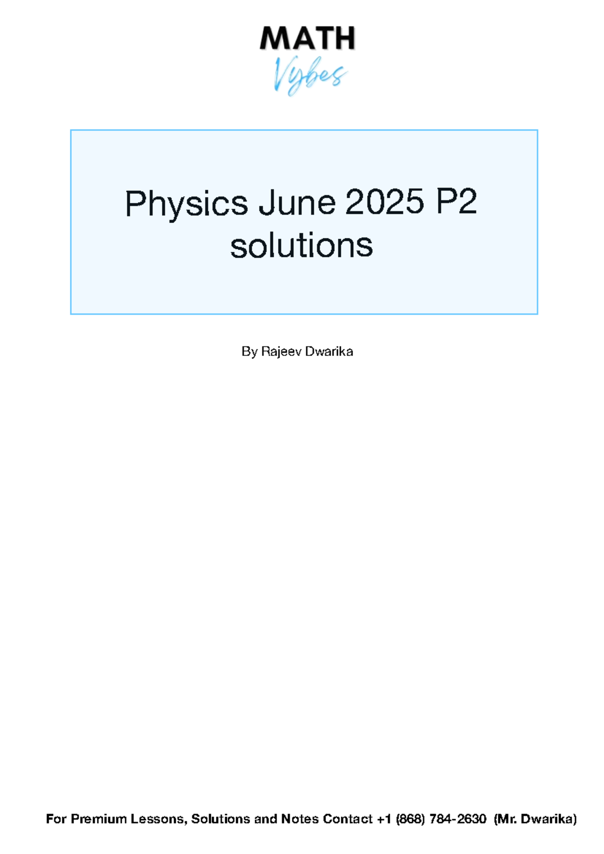 Physics 2025 CSEC May/June P2 Solutions by Rajeev Dwarika - Studocu