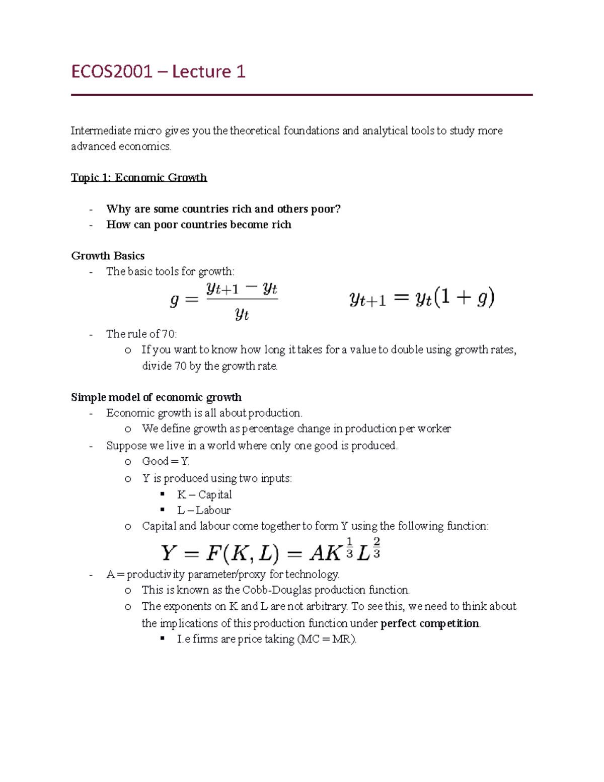 HD lecture notes Ecos2002: Lecture 1 - ECOS2001 – Lecture 1 ...