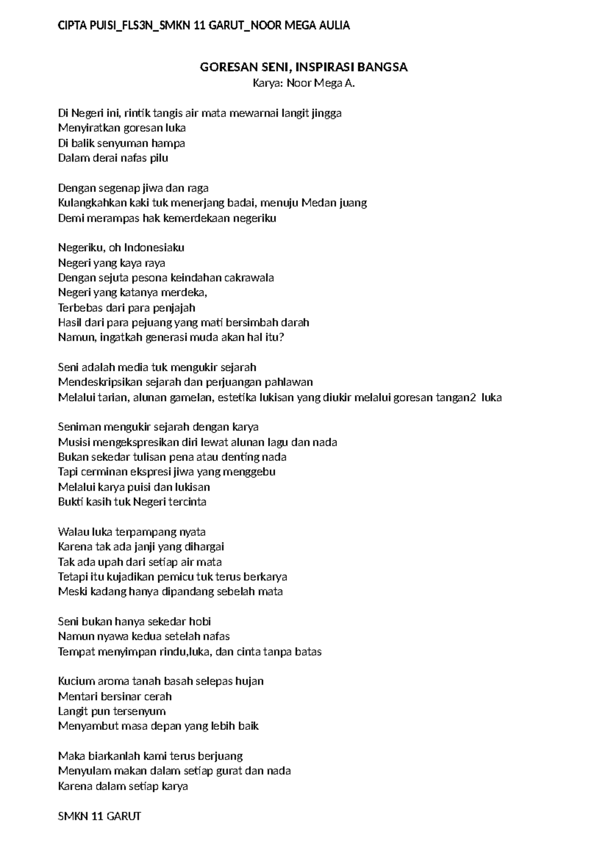 Cipta Puisi Lomba FLS3N SMKN 11 Garut: Ekspresi Seni dan Perjuangan ...