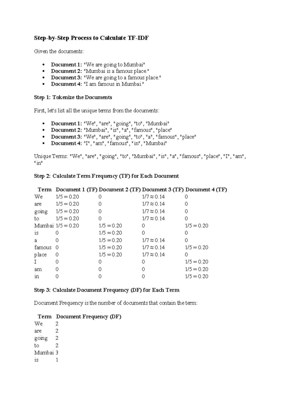 Unit 1 - Understanding TF-IDF: Calculation Steps and Insights - Studocu