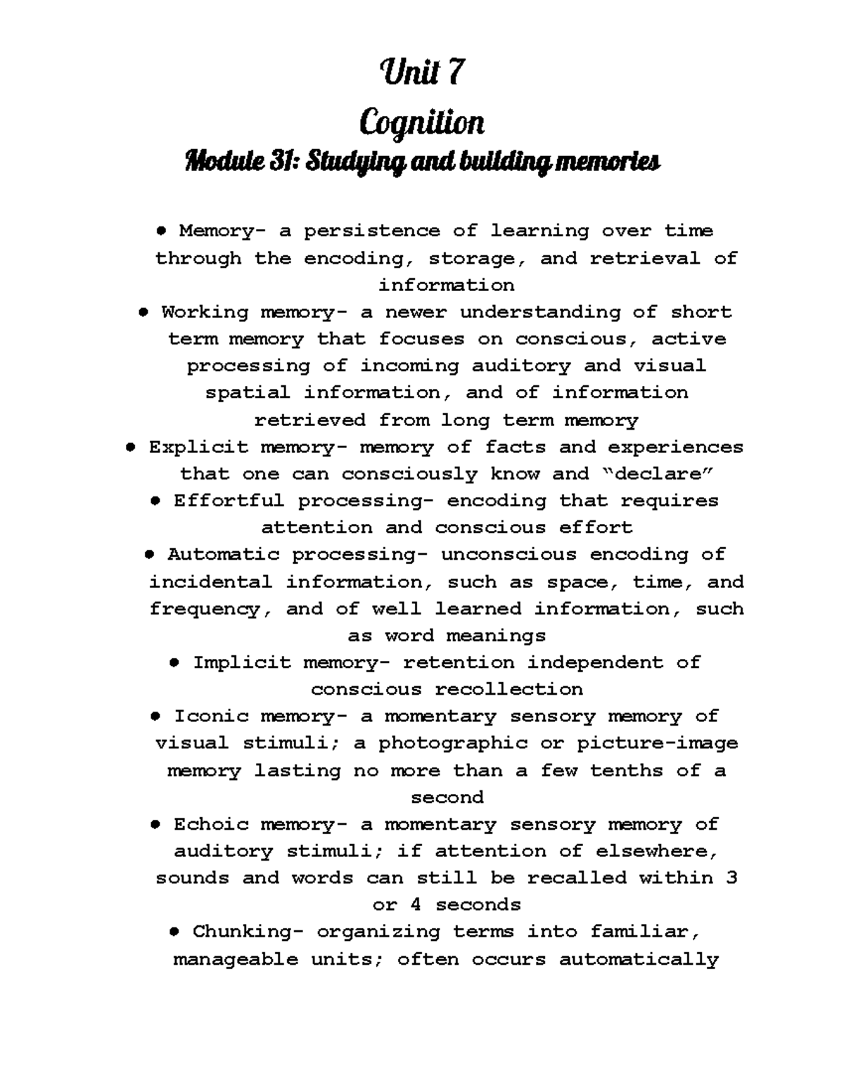 AP Psychology Unit 7 outline - Cognition Module 31 : Studying and ...