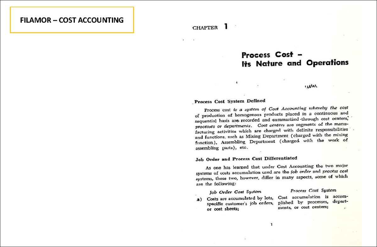 Process Cost Accounting Notes - FILAMOR Chapter 1 Overview - Studocu