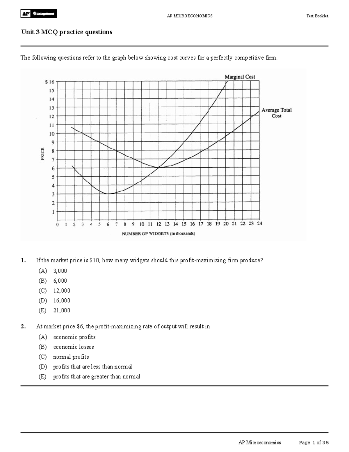 AP MICROECONOMICS Unit 3 MCQ Practice Questions - Studocu