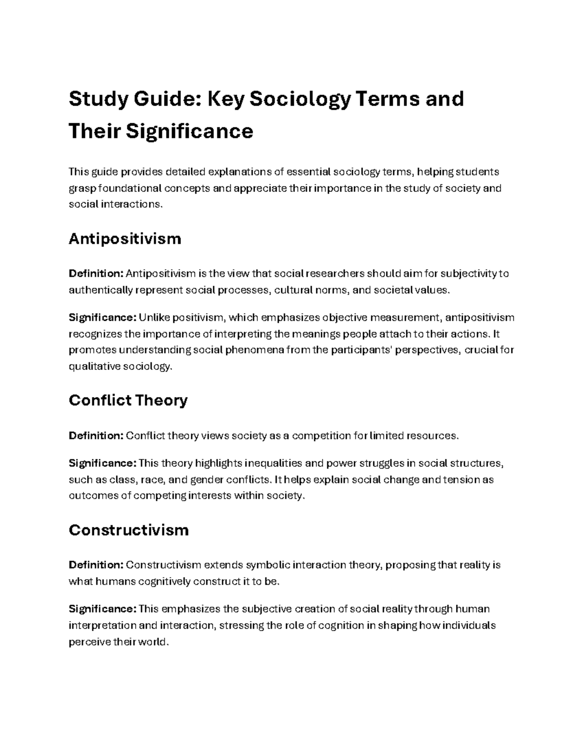 Sociology 101: Detailed Study Guide of Key Terms and Concepts - Studocu