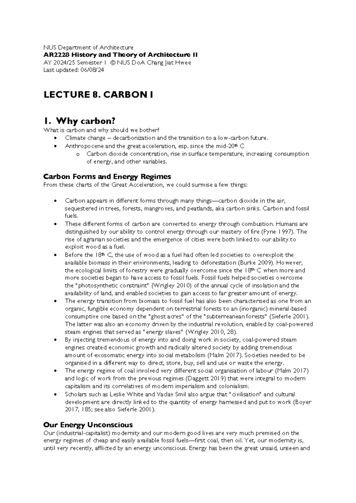 AR2228 L08 Carbon I notes AY2425 - NUS Department of Architecture AR222 ...
