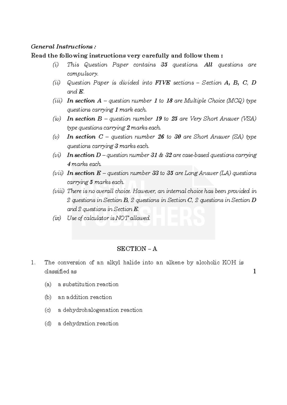 Chemistry Sample Paper 56 2 1: Comprehensive Exam Instructions and ...