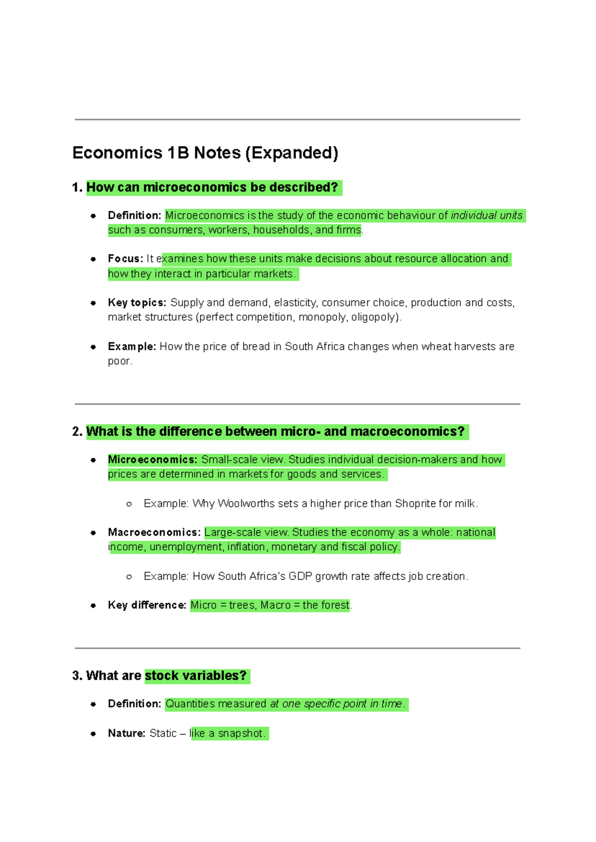 Economics 1B Study Guide: Key Concepts and Definitions - Studocu