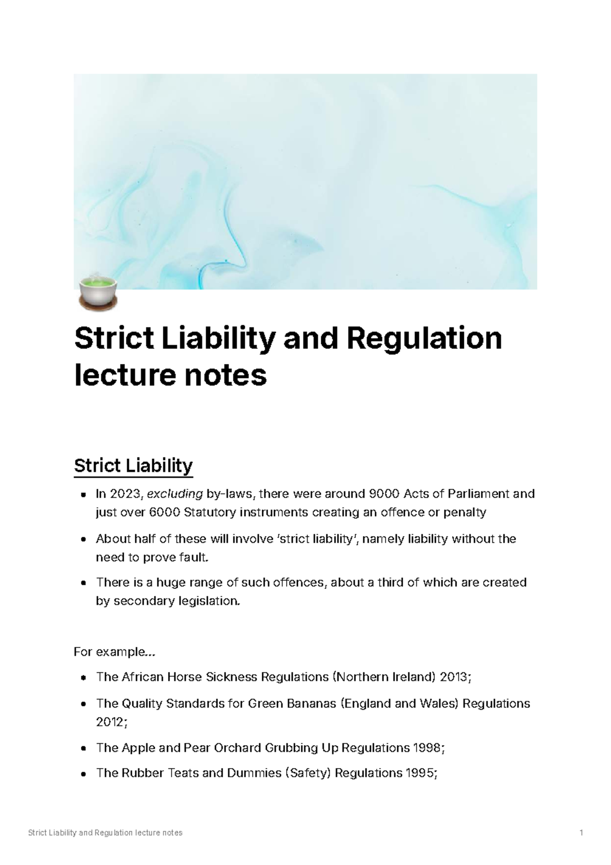 Strict liability and regulation lecture notes - 🍵 Strict Liability and ...