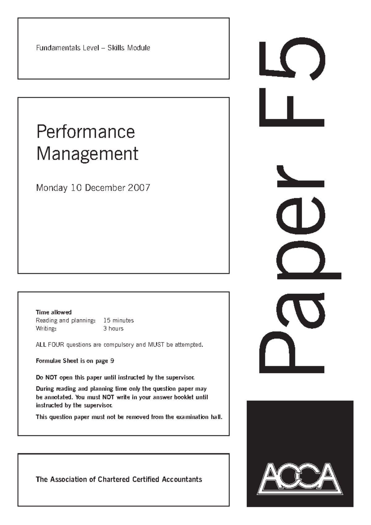 PM 2007 - Performance Management Past Exam Paper Analysis - Studocu