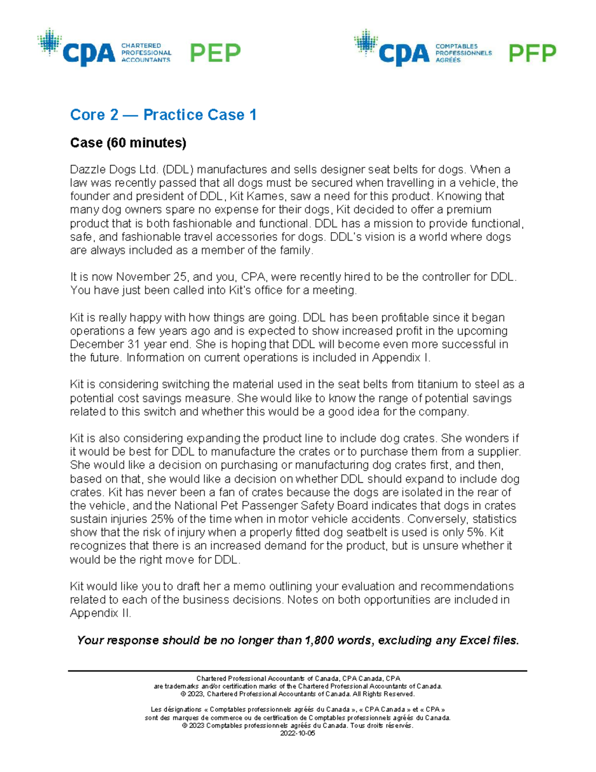 CPA Core 2 - Practice Case 1: Dazzle Dogs Ltd. Evaluation Memo - Studocu